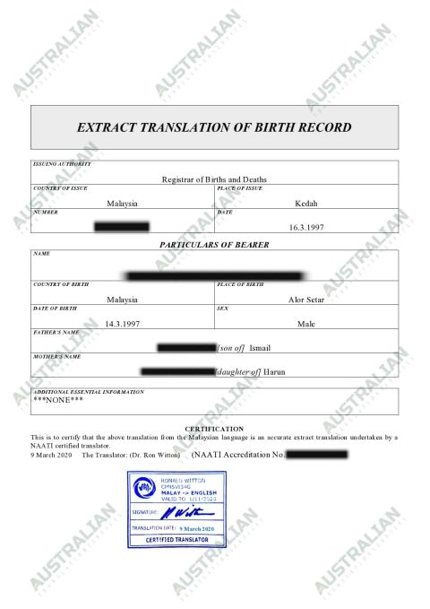 Naati Certified Birth Certificate Translation in Australia